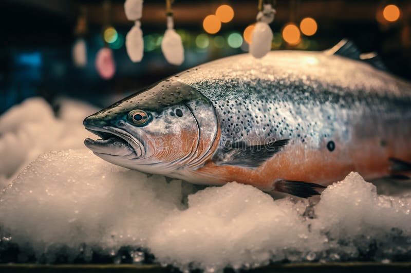 Frozen Trout Fish in Ice on a Shop Store Illustration Generative AI ...