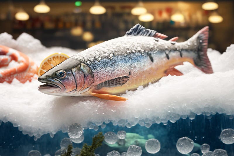 Frozen Trout Fish in Ice on a Shop Store Illustration Generative AI ...