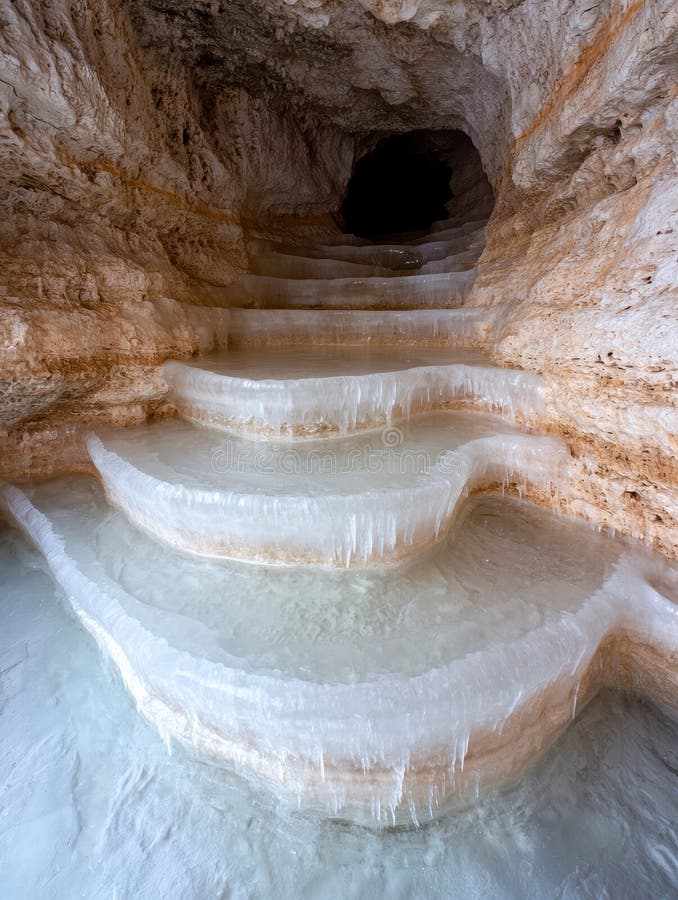 Frozen Underground Cave with Icy Steps Stock Illustration ...