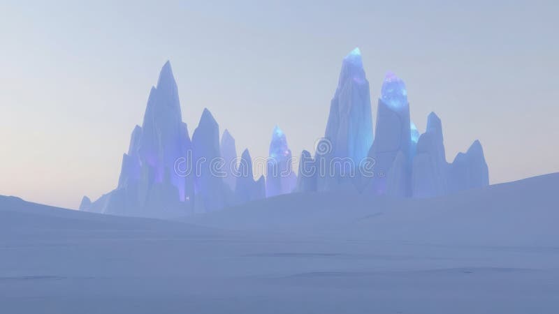 Sci-Fi Ice Planet Landscape at Sunrise Stock Illustration ...