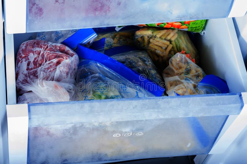 Frozen Vegetables in Freezer Stock Photo - Image of bags, plastic: 81228438