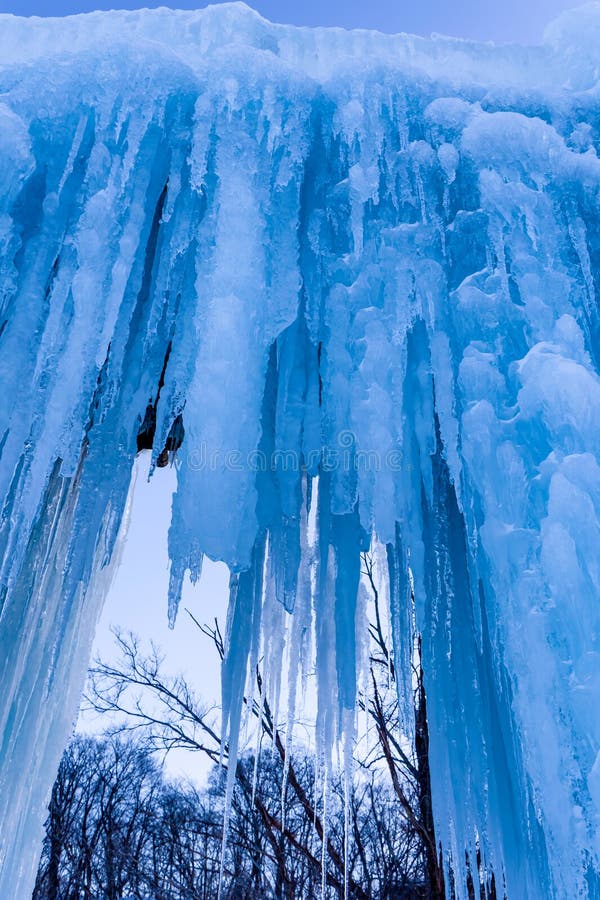 Frozen Vertical Ice Pillars at Lake Shikotsu at Sunset Stock Image ...