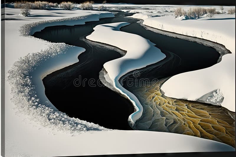 Frozen Water Channel with Sharp Turns on River in Ice Stock ...