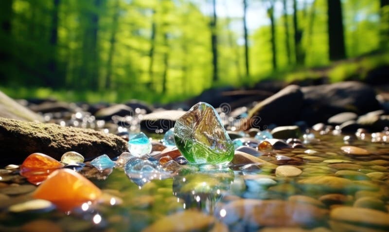 Frozen Water in the Forest with Ice Cubes and Pebbles. Early Spring ...