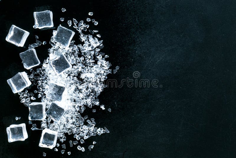 Frozen Water in Ice Cubes on Black Bar Table Top View Mockup Stock ...