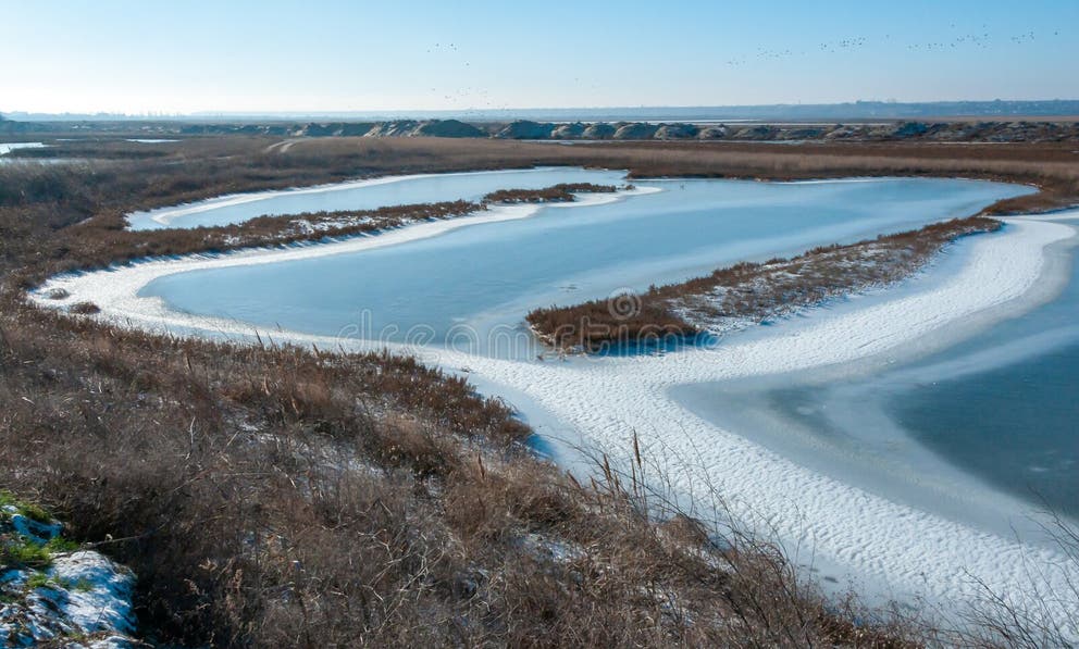 Frozen Water, Patterns of Snow in Small Lakes. Tiligul Estuary, Ukraine ...