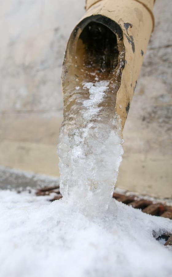 Frozen Water from the Sewer Pipe on the House Stock Image - Image of ...