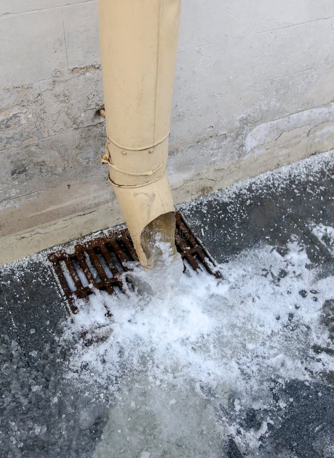 Frozen Water from the Sewer Pipe on the House Stock Photo - Image of ...