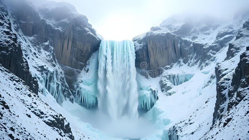 Frozen Waterfall Amid Snow stock image. Image of chill - 346963131