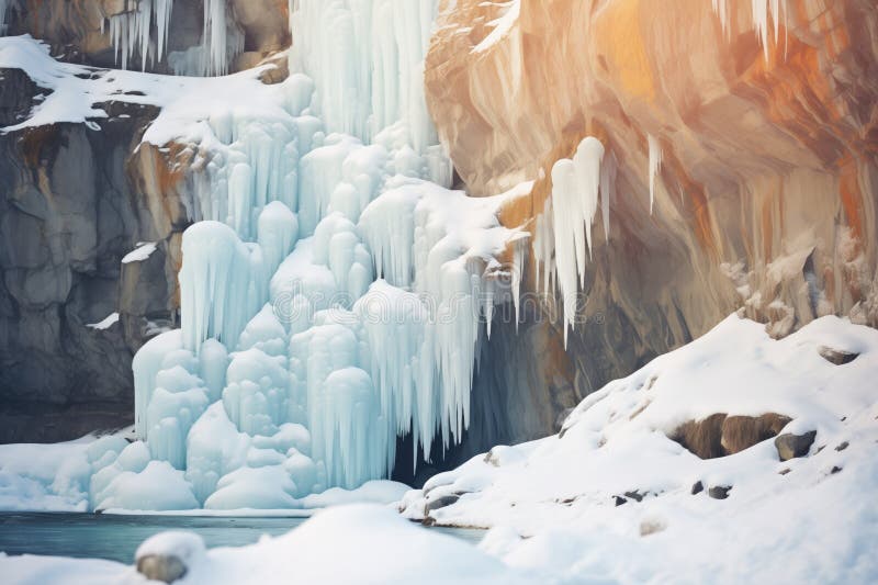 Frozen Waterfall Cascading Ice Stock Illustration - Illustration of ...