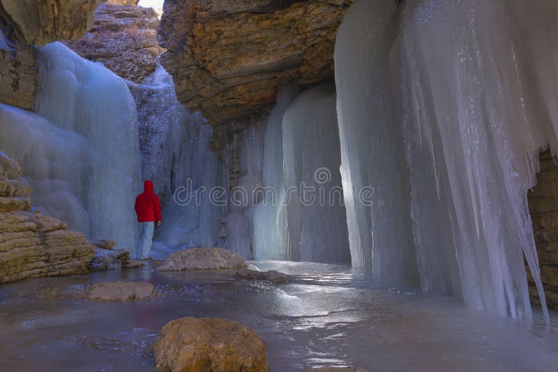 Frozen Waterfall in a Gorge High in the Mountains Stock Image - Image ...