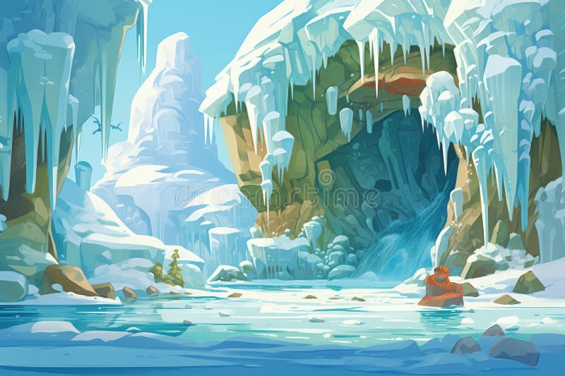 A Frozen Waterfall with a Hidden Ice Cave Behind the Cascading Ice ...