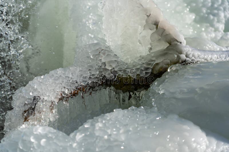 Frozen Waterfall. Huge Chunks of Ice. Blocks of Ice in the Waterfall ...