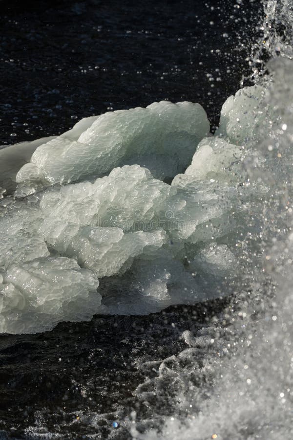 Frozen Waterfall. Huge Chunks of Ice. Blocks of Ice in the Waterfall ...