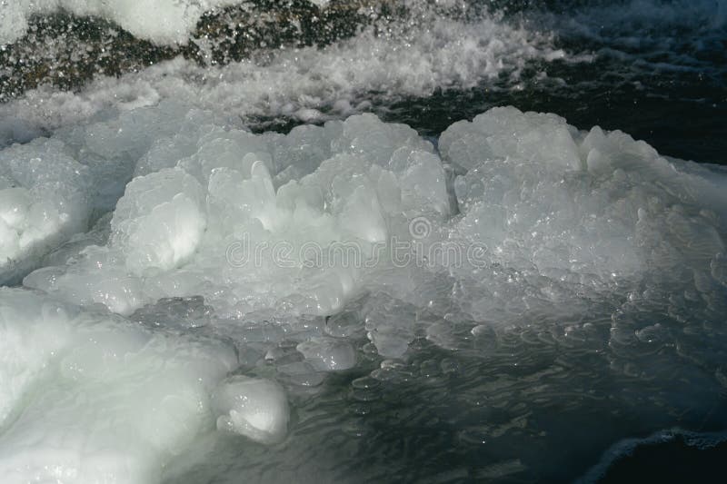 Frozen Waterfall. Huge Chunks of Ice. Blocks of Ice in the Waterfall ...