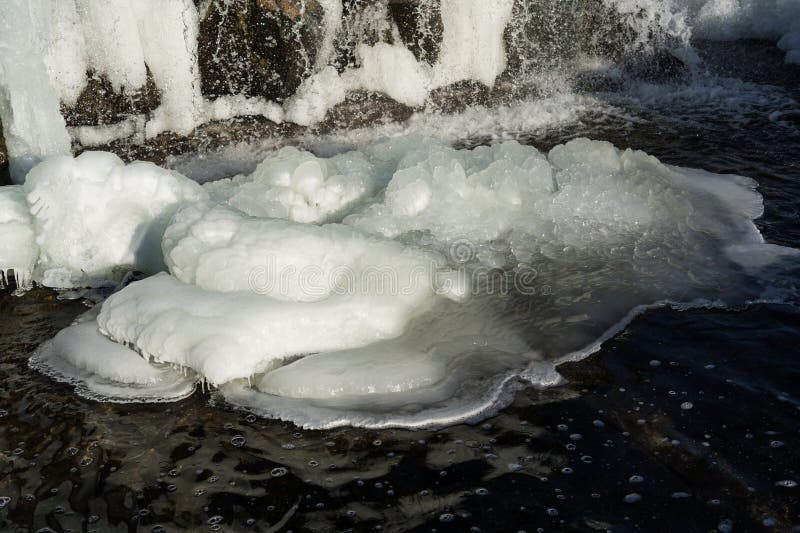 Frozen Waterfall. Huge Chunks of Ice. Blocks of Ice in the Waterfall ...