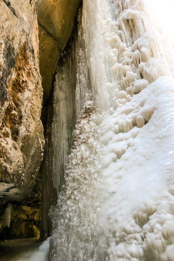 A Frozen Waterfall with Ice Crystals on it Stock Image - Image of ...