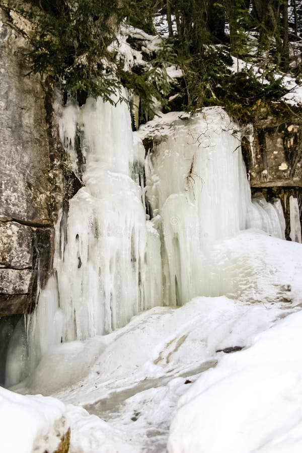 A Frozen Waterfall with Ice and Snow Stock Image - Image of winter ...