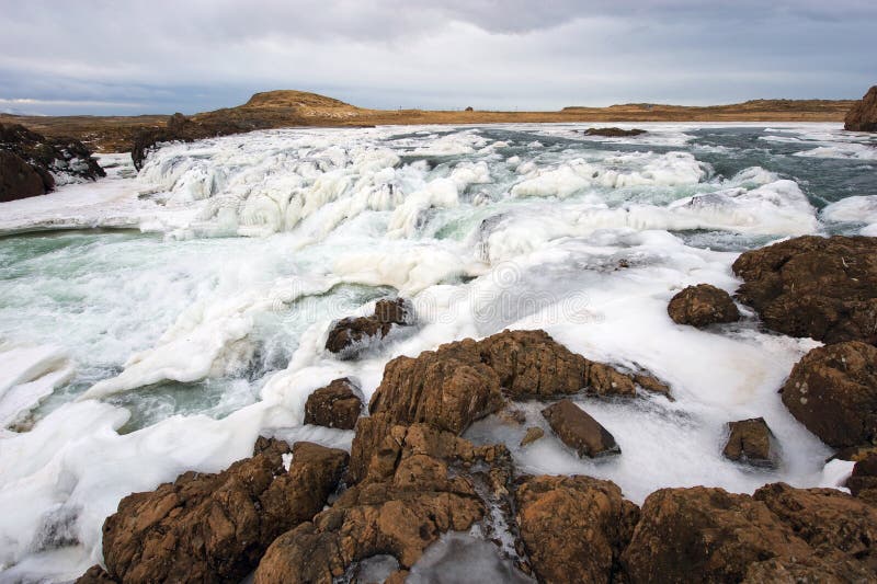 Frozen Waterfall in Iceland Stock Image - Image of drifting, river ...