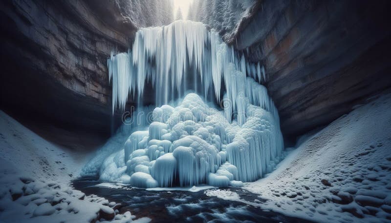 Frozen Waterfall a Frozen Waterfall with Icicles Hanging from Th Stock Illustration ...