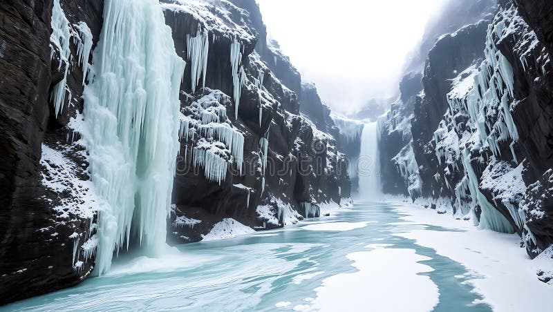Frozen Waterfall on the Mountain Stock Photo - Image of cold, blanketed ...