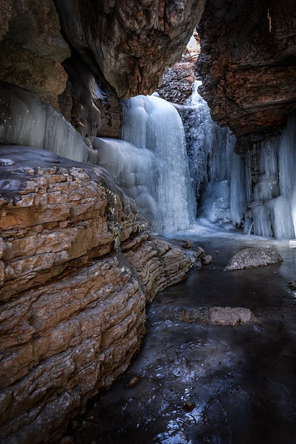 Frozen Waterfall in Mountain Gorge Stock Image - Image of cascade ...