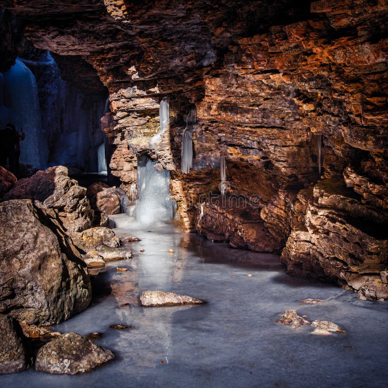 Frozen Waterfall in Mountain Gorge Stock Photo - Image of cascade ...
