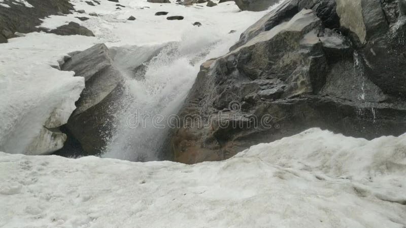 Frozen Waterfall on the Mountain. Low Angle View of Ice Waterfall Stock ...