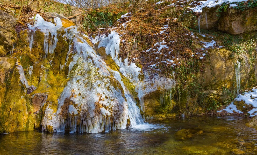 Frozen Waterfall on Mountain River Stock Photo - Image of outdoor ...