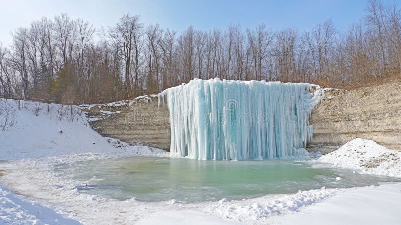 Frozen Waterfall with People Standing on Ice in Winter Stock ...
