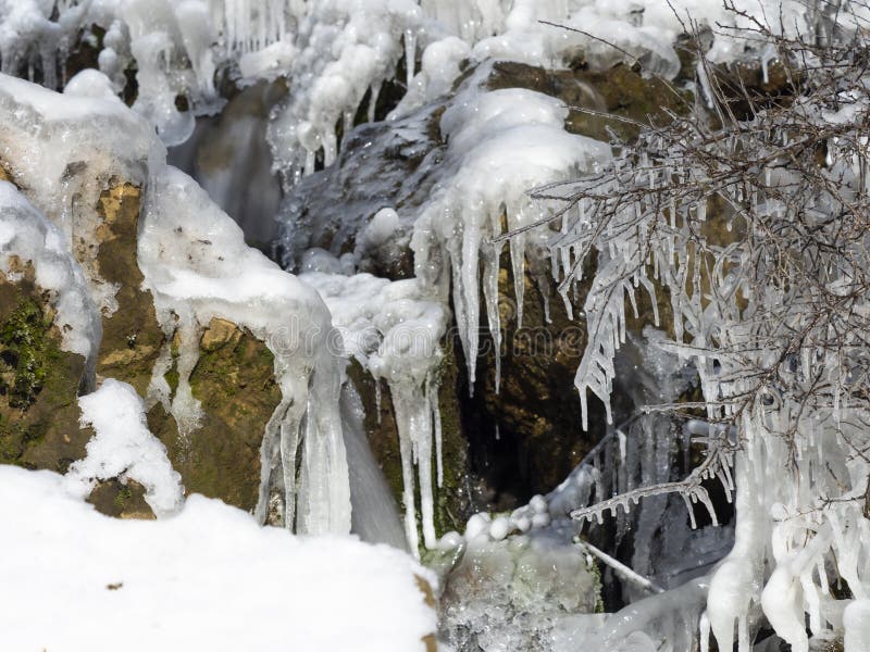 Frozen waterfall river , stock image. Image of adventure - 239620231