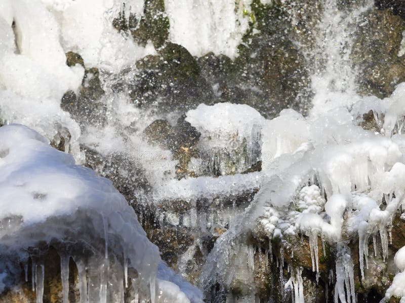 Frozen waterfall river , stock image. Image of limestone - 239620313