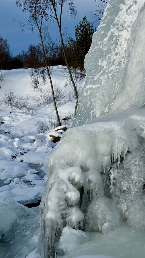 Frozen Waterfall on the River on a Freezing Winter Day Stock Image ...
