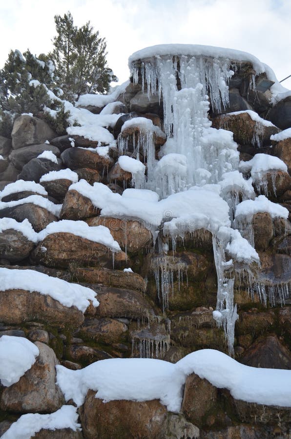 Frozen Waterfall from Rocks in Winter Stock Photo - Image of gloomy ...