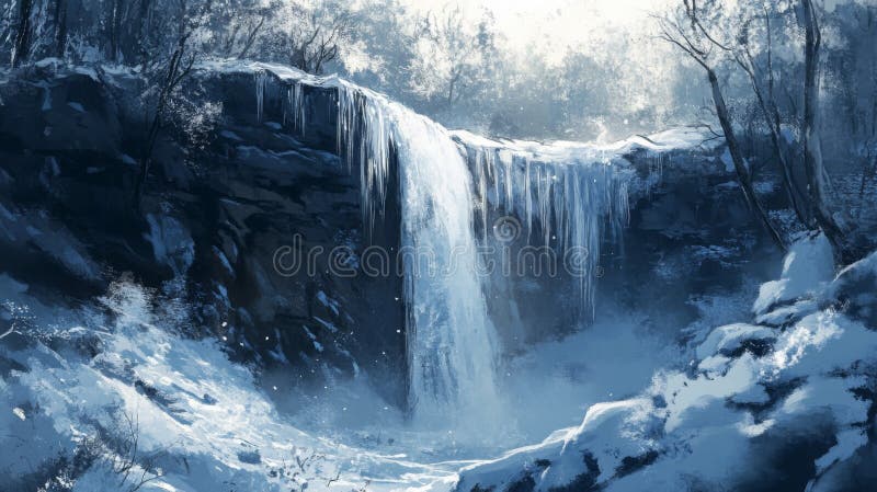 Frozen Waterfall Scene Winter Wonderland Forest Landscape Stock ...