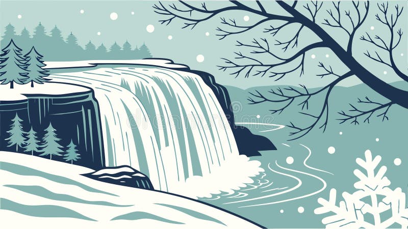 Frozen Waterfall in Winter. Ice Nature Feature. Vector Design ...