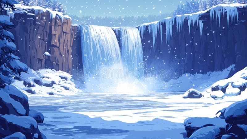 Frozen Waterfall Winter Landscape Stock Illustration - Illustration of calm, natural: 367256274