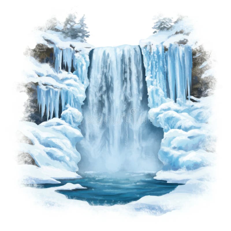 Frozen Waterfall in Winter Landscape Stock Illustration - Illustration ...