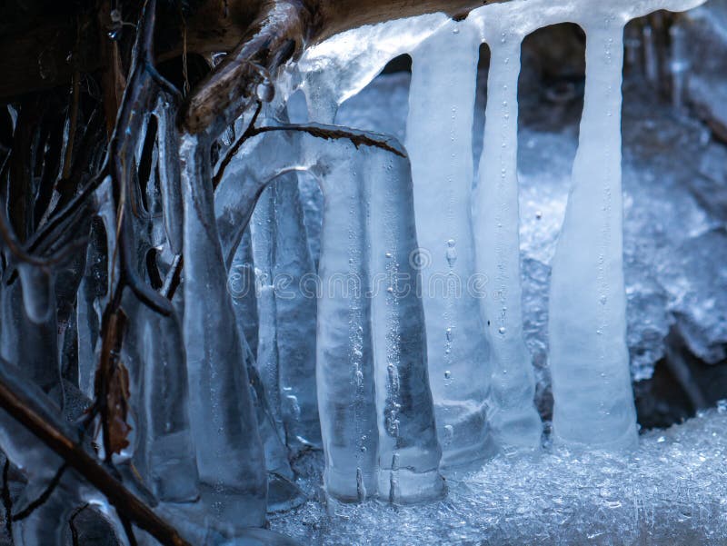 Amazing Icicles on a Small Waterfall Stock Image - Image of castle ...