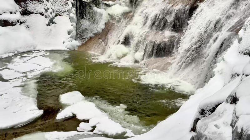 Frozen Waterfall and Winter Snowy Forest Stock Photo - Image of rock ...