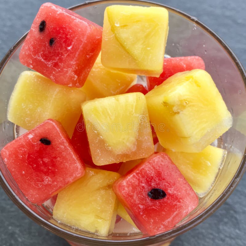 Frozen Watermelon and Pineapple Cubes Stock Illustration - Illustration of treat, relax: 384687467