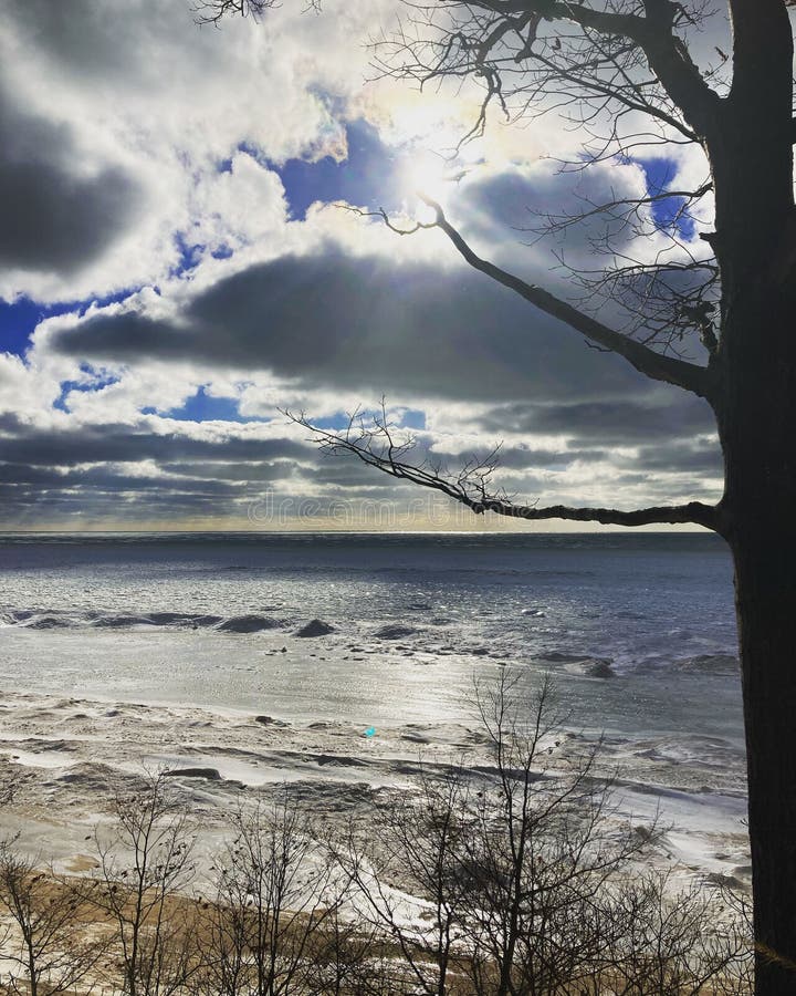 Frozen Waters of Lake Michigan Stock Photo - Image of snow, beach ...