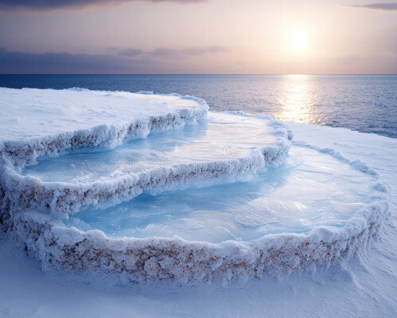 Frozen Waves at Sunset Over the Ocean Stock Illustration - Illustration ...
