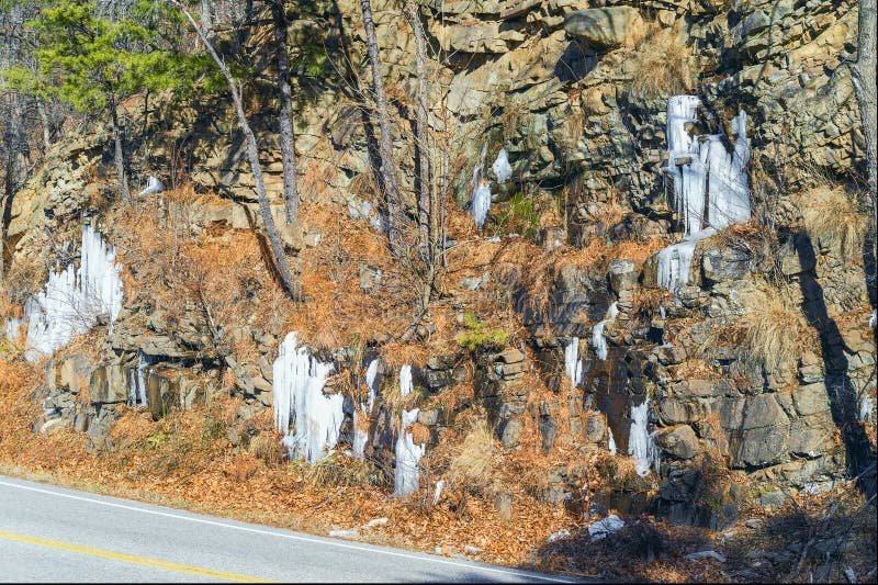 Frozen Weeping Rocks Somewhere on Virginia State Route 122. Stock Photo ...