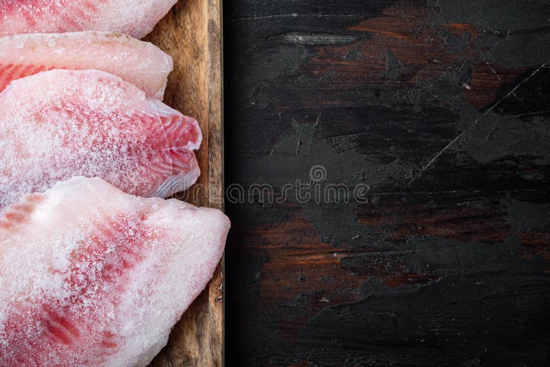 Frozen White Fish Fillet, Top View with Copy Space for Text Stock Image ...