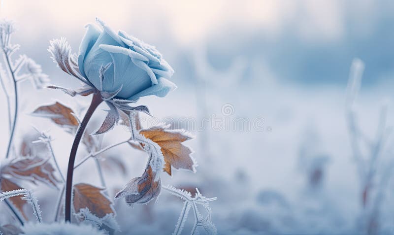 Frozen White Roses in a Frosty Field. Created with AI Stock ...