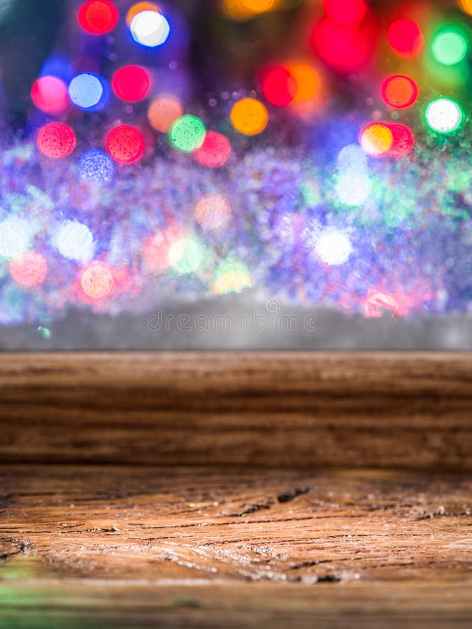 Frozen Window with Blurred Colored Lights on the Background Stock Photo ...