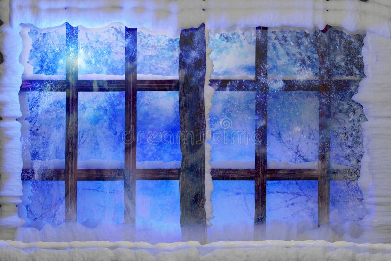 Frozen Window Frame with Falling Snow Outside Stock Illustration ...