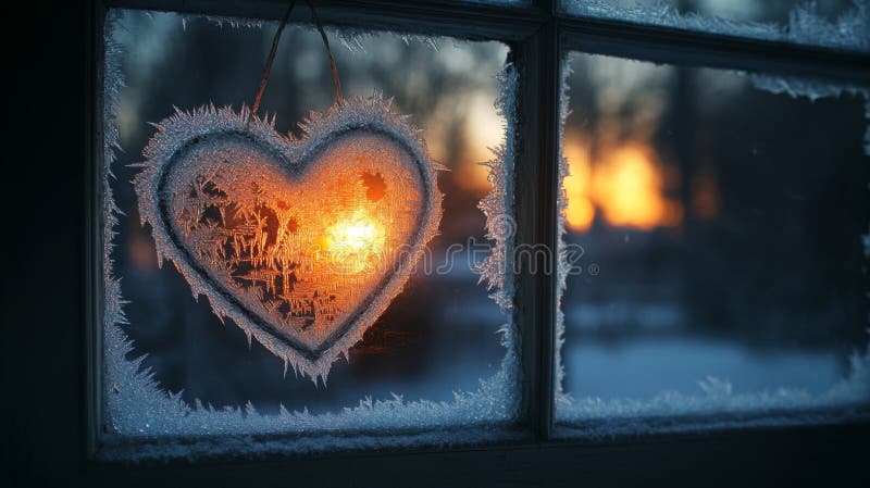 Frozen Window Heart Sunset stock illustration. Illustration of romantic ...