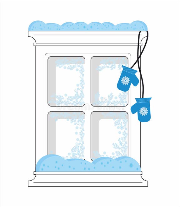 Frozen window and mittens stock vector. Illustration of present - 61993241